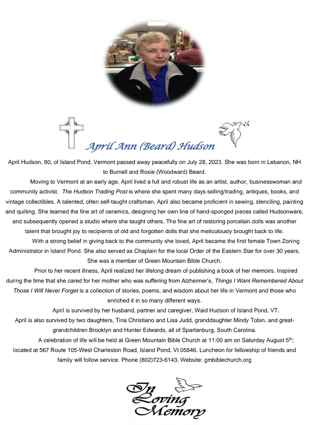 April Ann (Beard) Hudson - Vermont Daily Chronicle